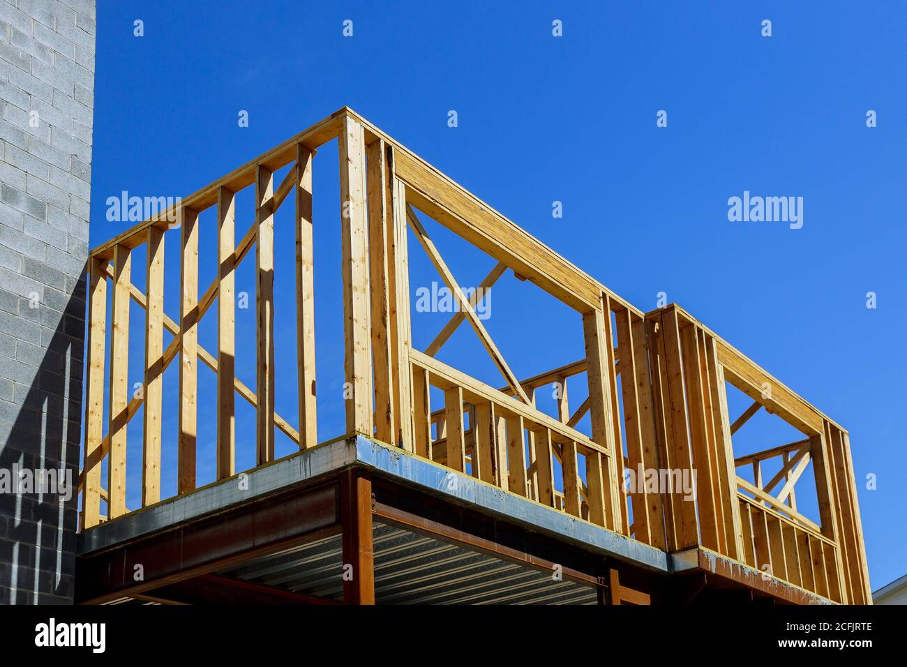Wooden beam house residential construction home framing Stock Photo - Alamy