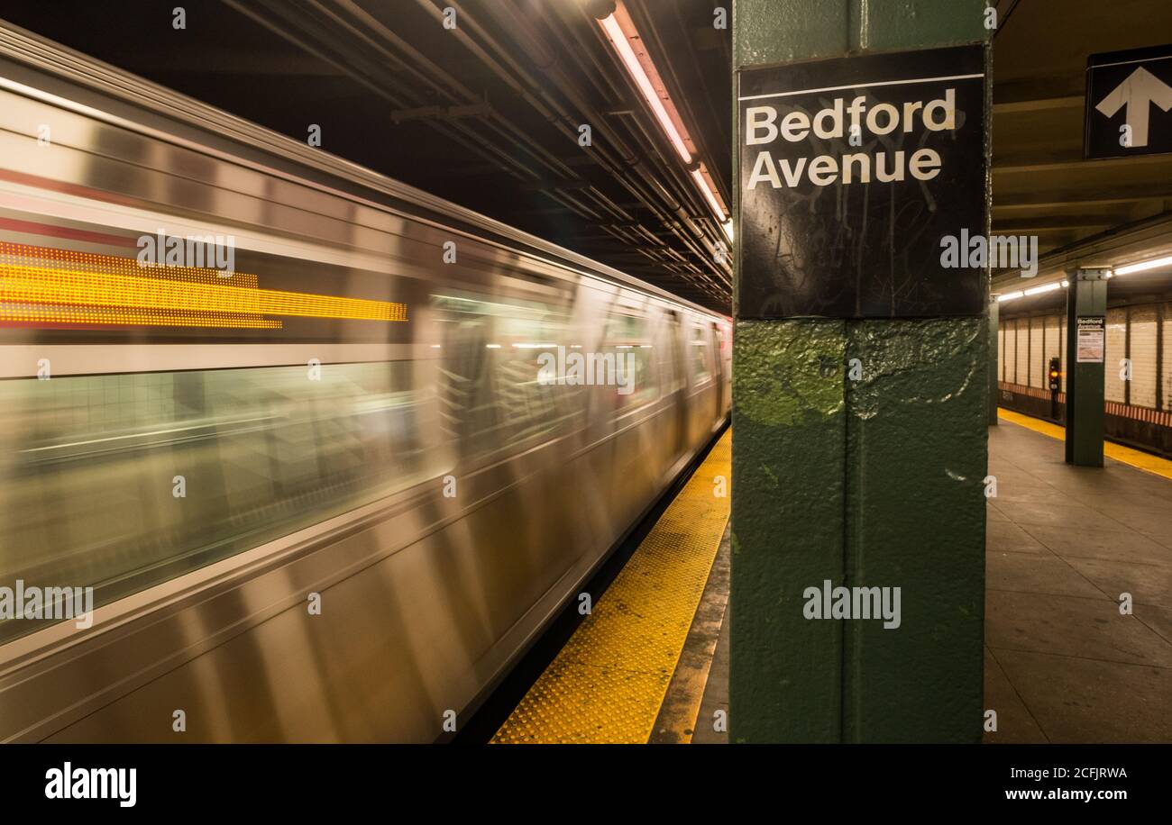 New York City - 17th May 2016: Subway L-train Speeding through Empty ...
