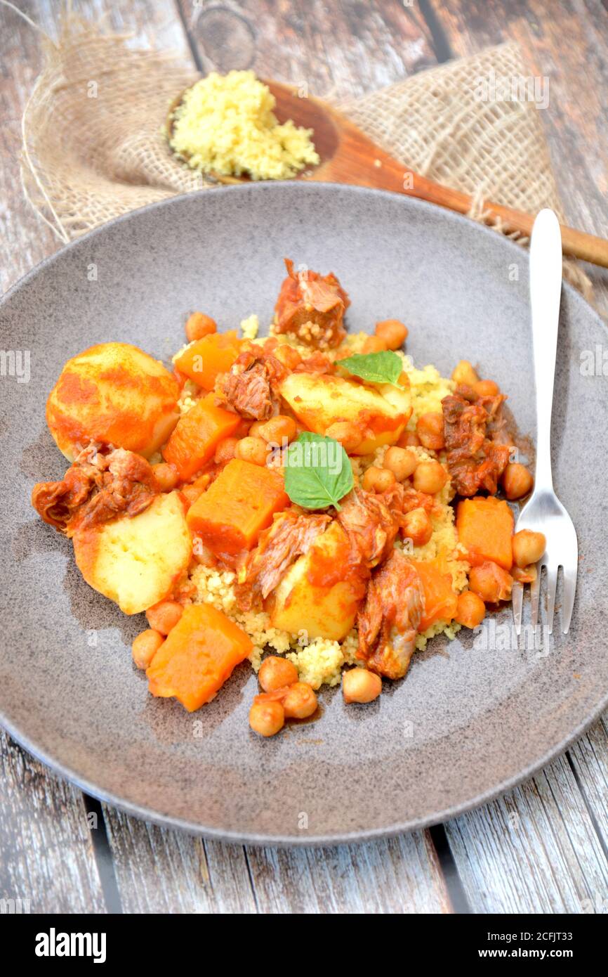couscous arabic food with pumpkin tomato lamb potatoes chikpeas Stock ...