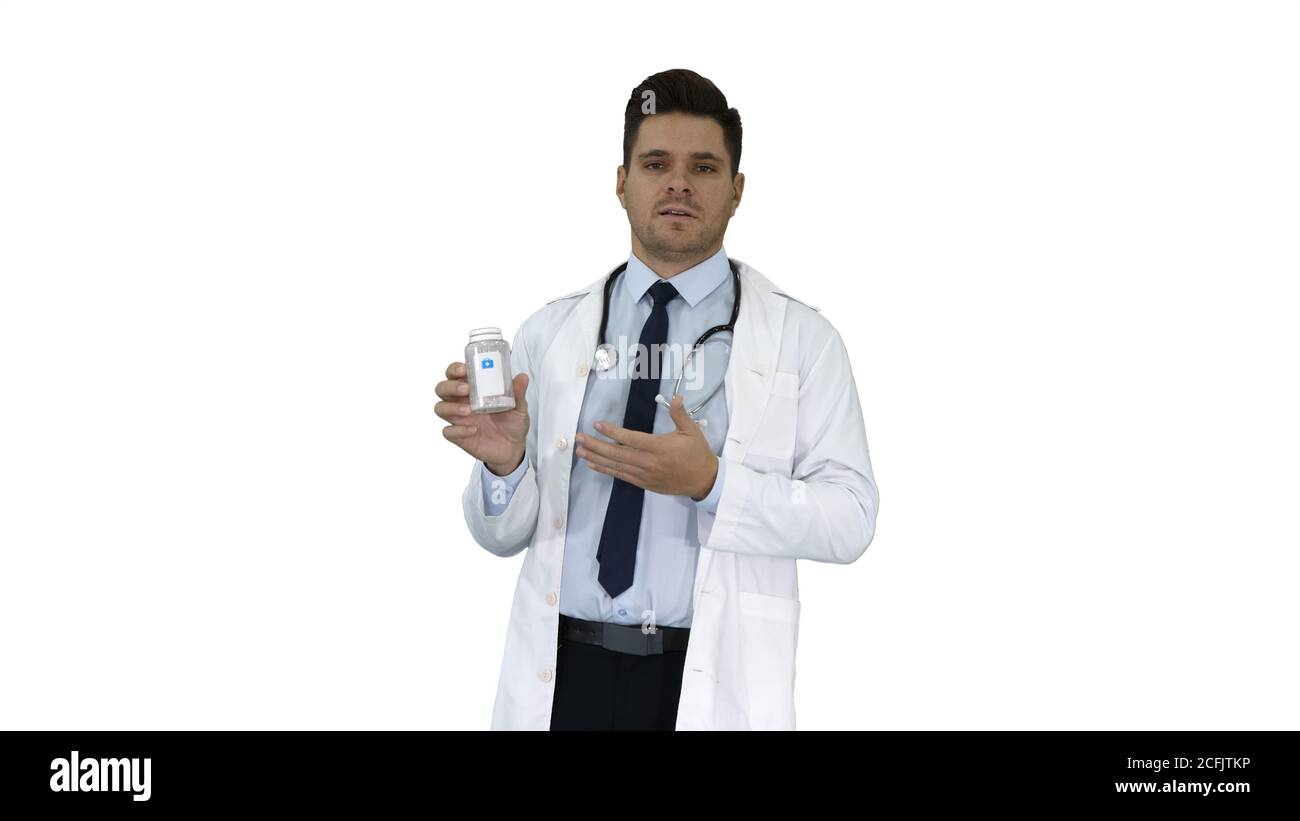 Clinician Doctor Man Showing Drugs Medication and Talking to Camera on ...