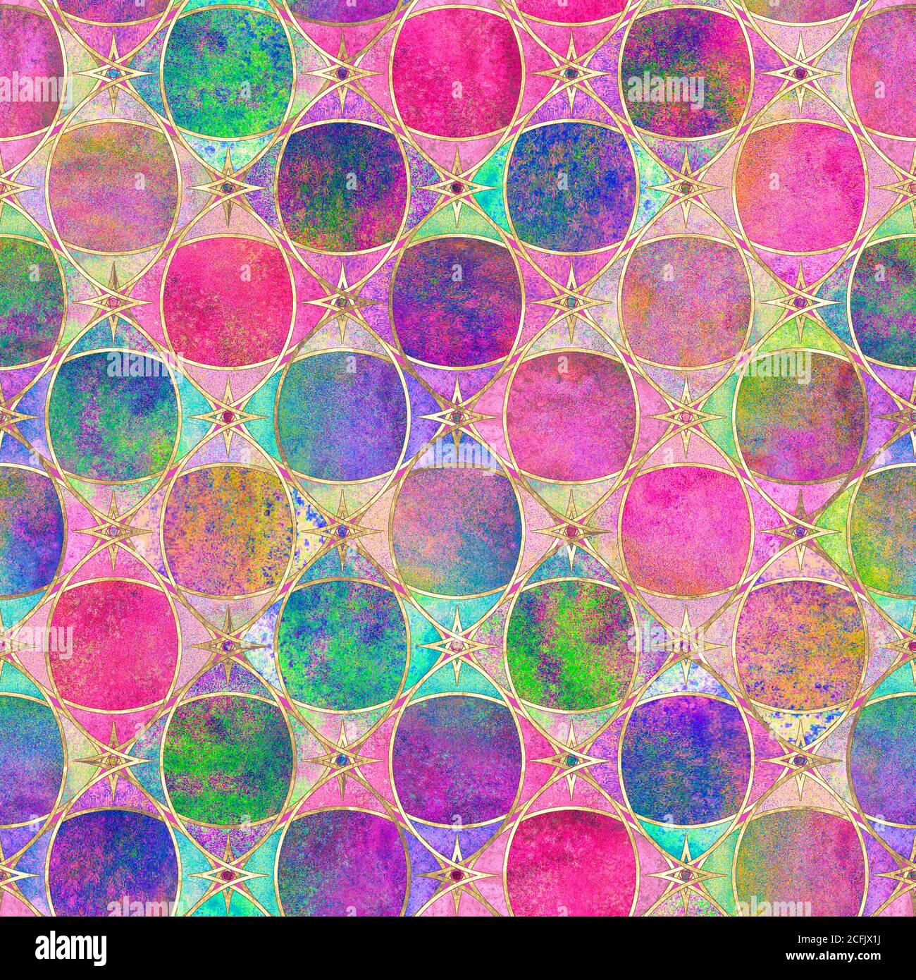 Seamless geometric pattern with colorful watercolor abstract shapes ...