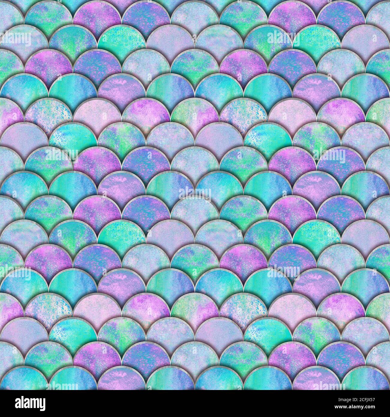 Mermaid fish scale wave japanese magic seamless pattern. Watercolor ...