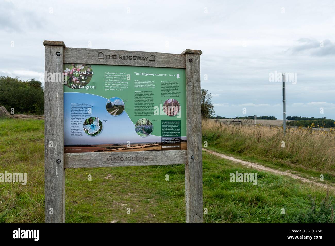 Information board beside The Ridgeway Path, a historic National Trail ...