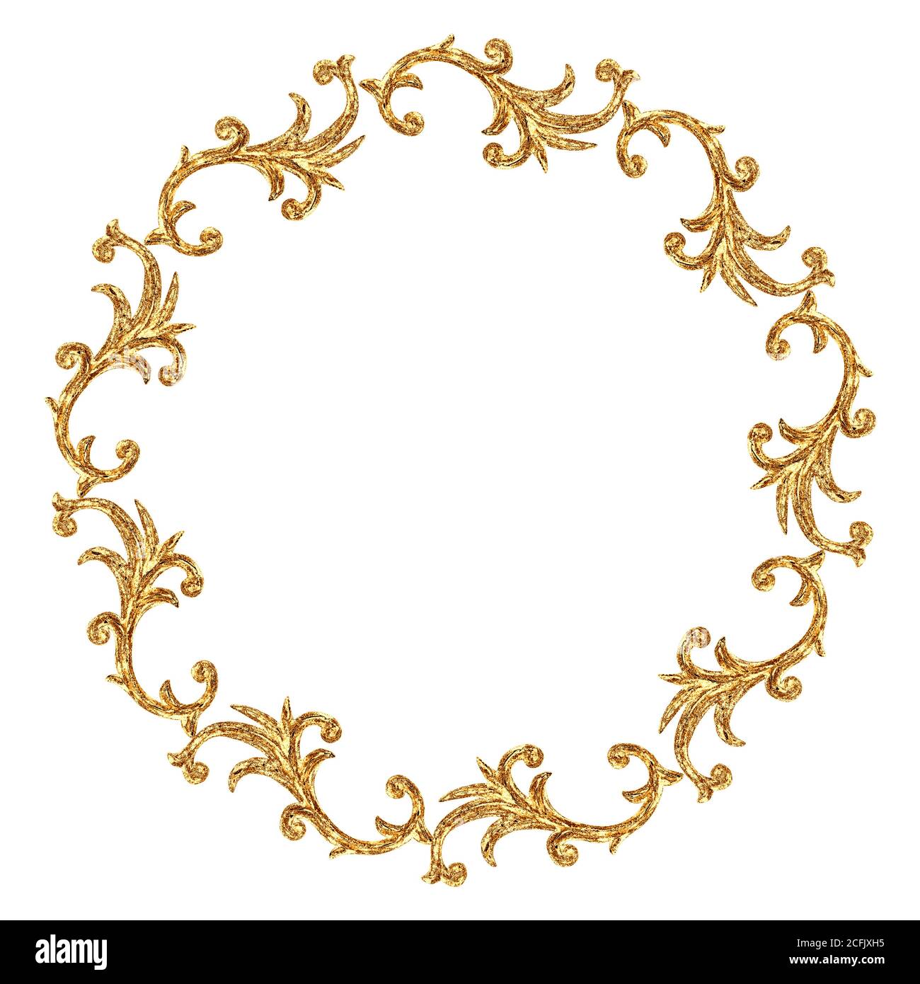 Gold round ornament baroque style element. Hand drawn vintage engraving ...