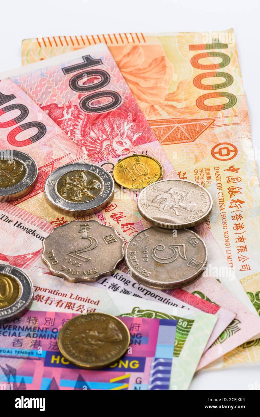hong kong banknotes isolated on white background Stock Photo - Alamy