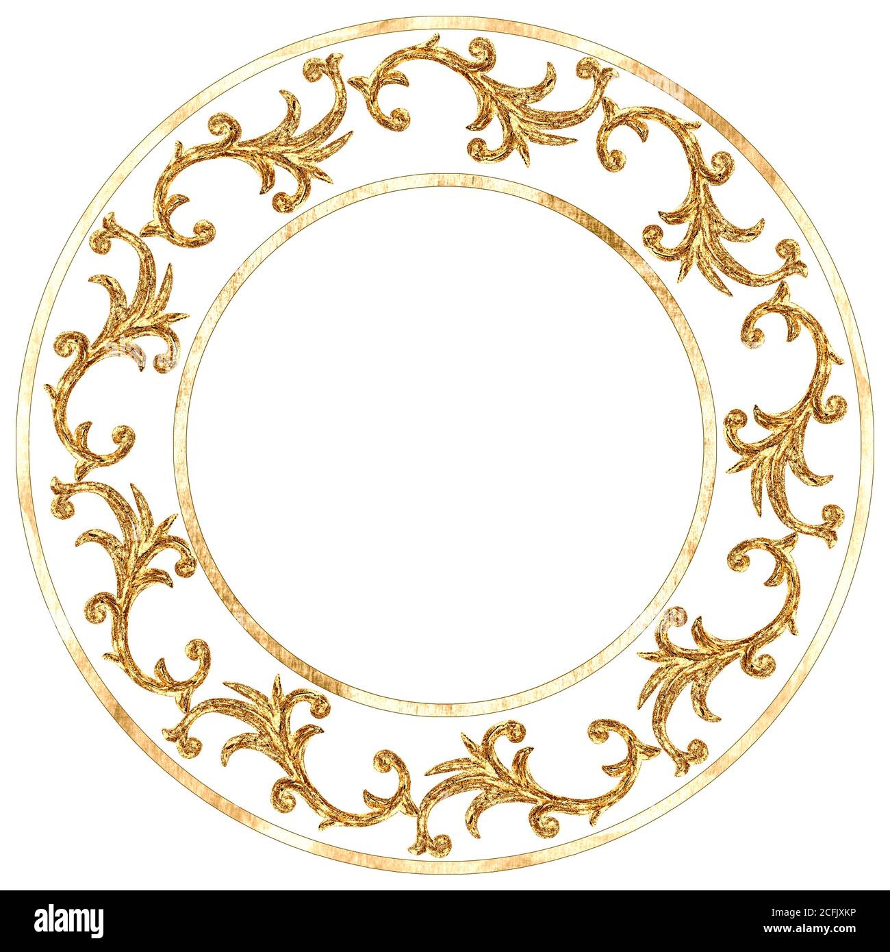 Gold round ornament baroque style element. Hand drawn vintage engraving ...