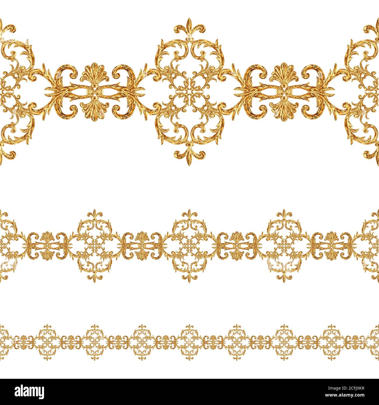 Baroque style golden ornamental segments seamless pattern. Hand drawn ...