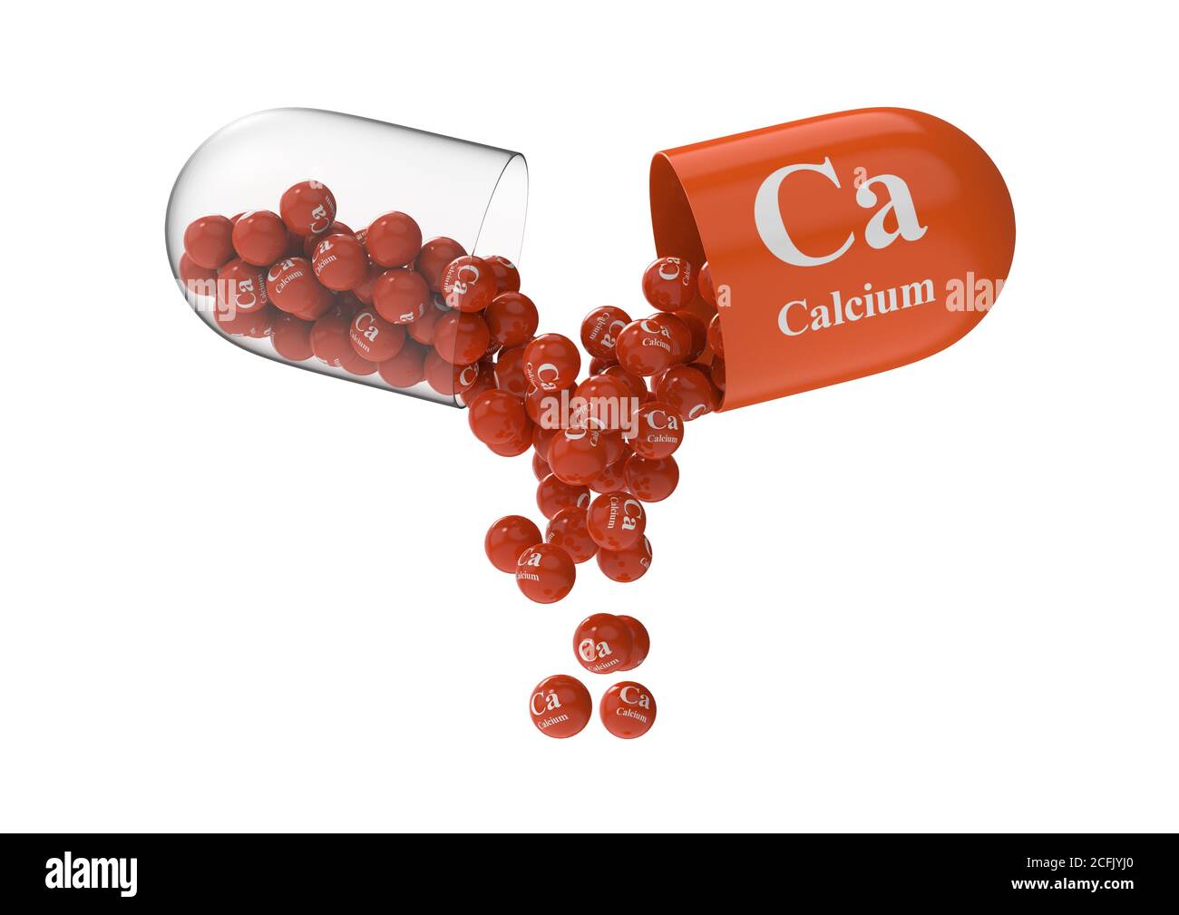 Open capsule with calcium from which the vitamin composition is poured ...