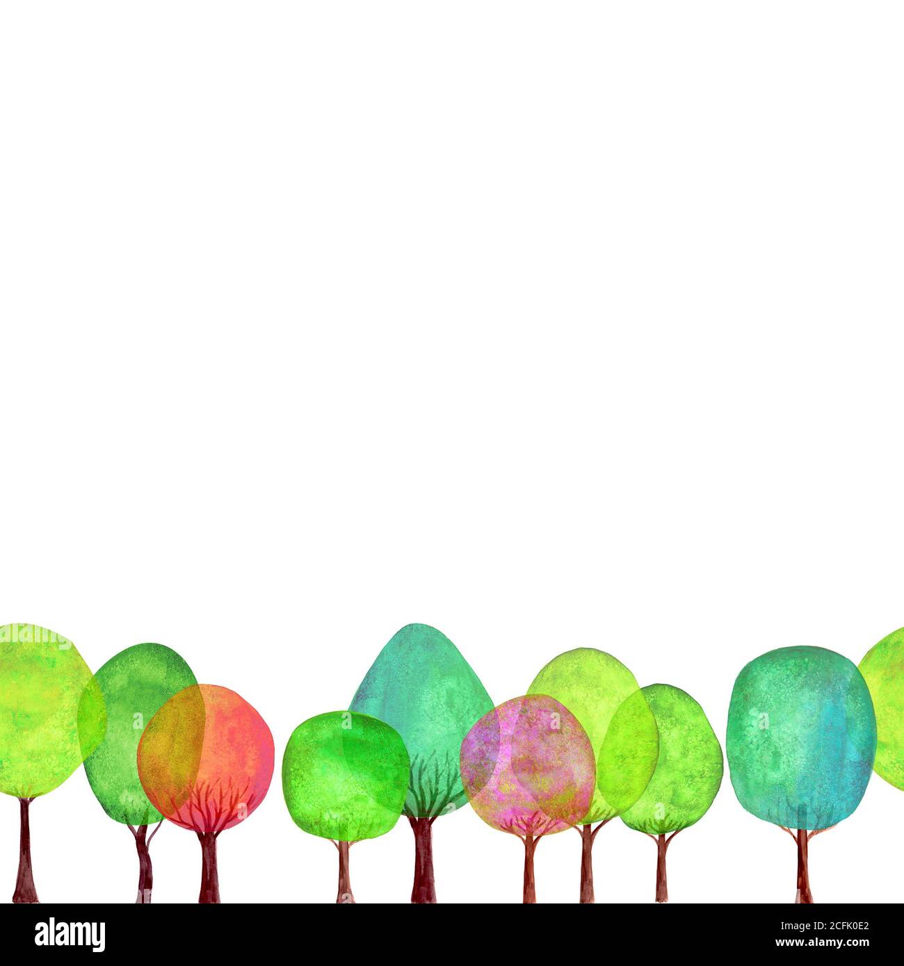 Seamless pattern of watercolor colorful trees on white background ...