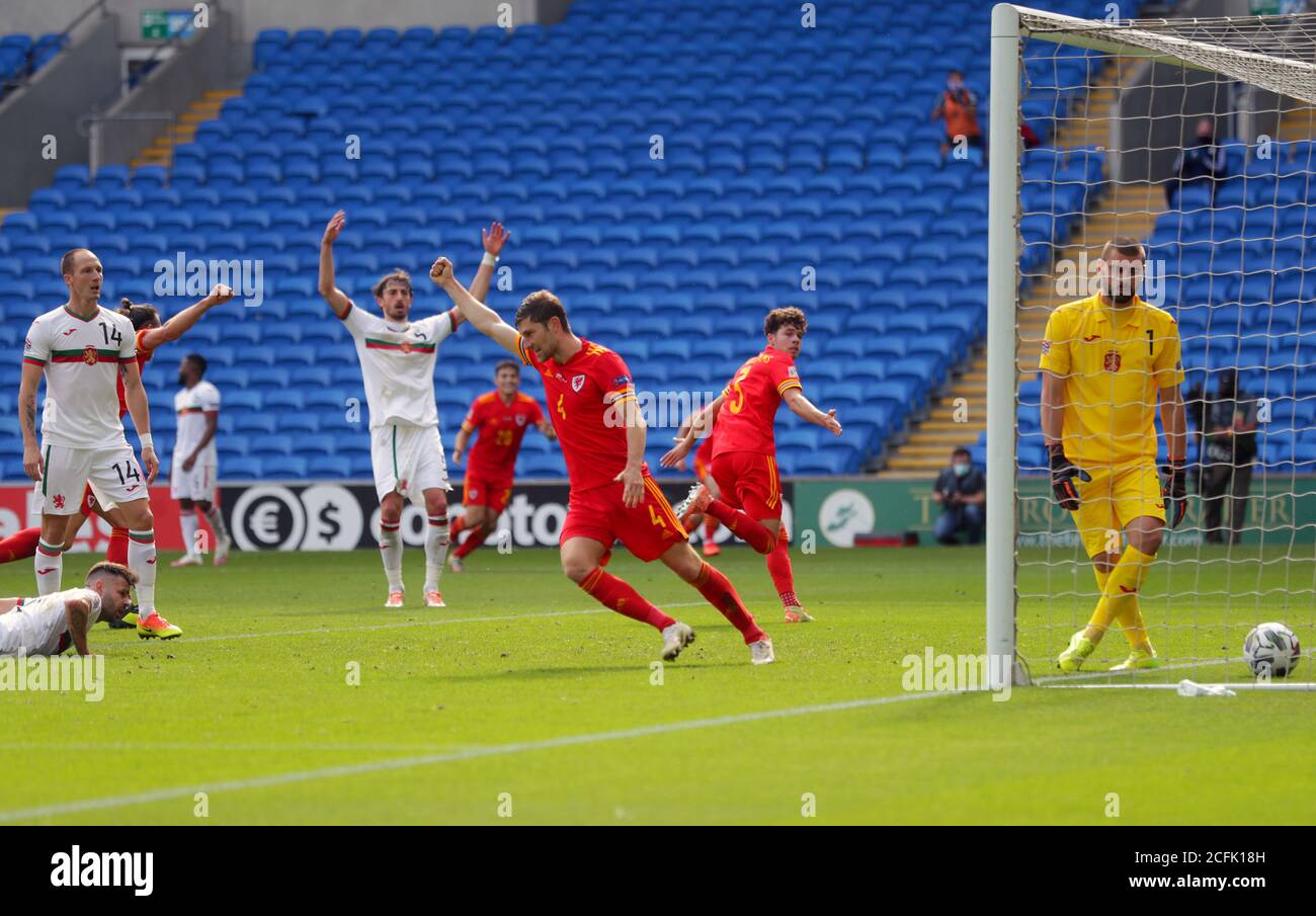 Wales' Neco Williams (background running away) celebrates scoring his ...