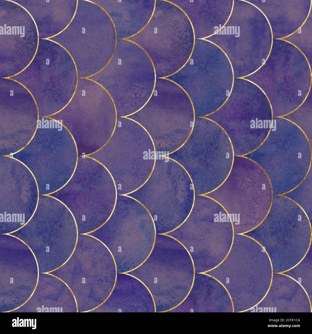 Mermaid fish scale wave japanese luxury seamless pattern. Watercolor ...