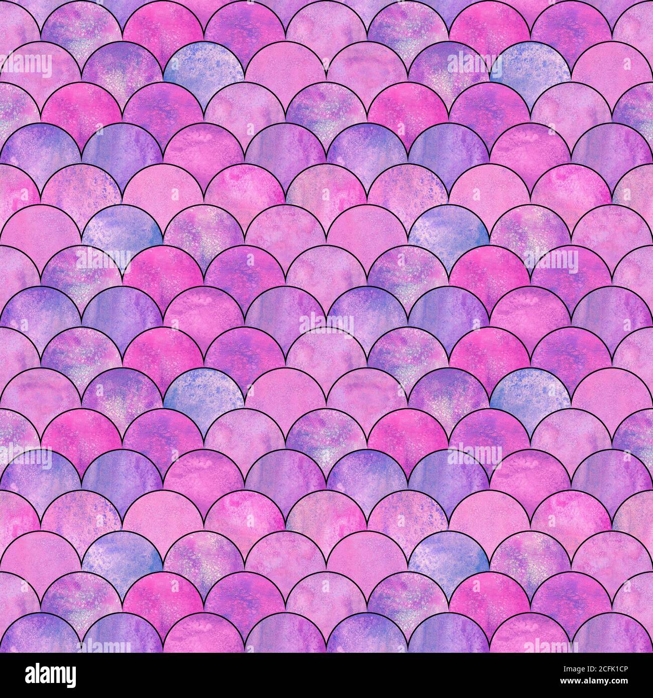 Mermaid fish scale wave japanese magic seamless pattern. Watercolor ...