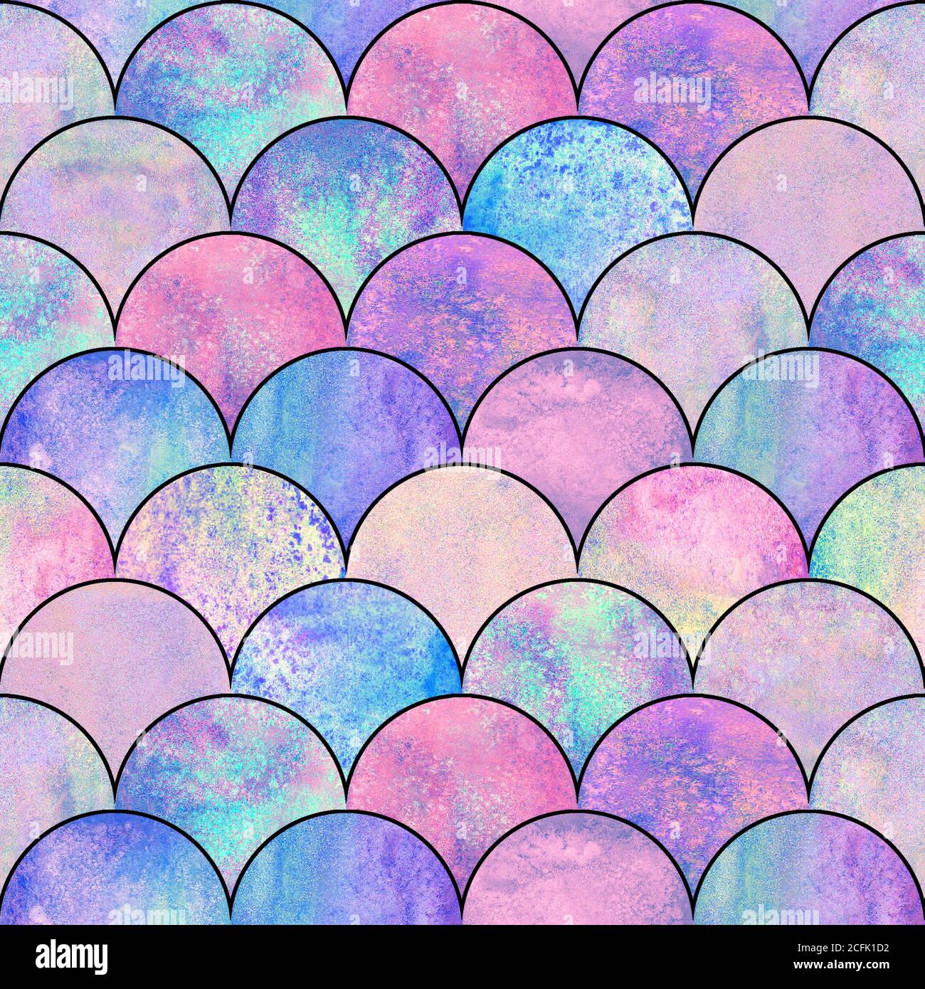 Mermaid fish scale wave japanese magic seamless pattern. Watercolor ...