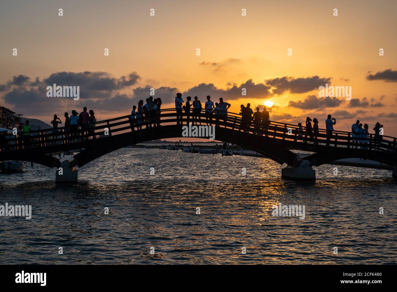 The wooden bridge spanning the water channel in Lefkada Town, a popular ...