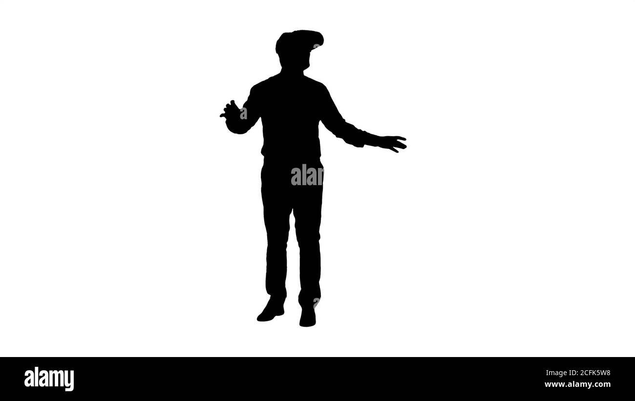 Silhouette Astonished young businessman wearing VR glasses. Concept of ...
