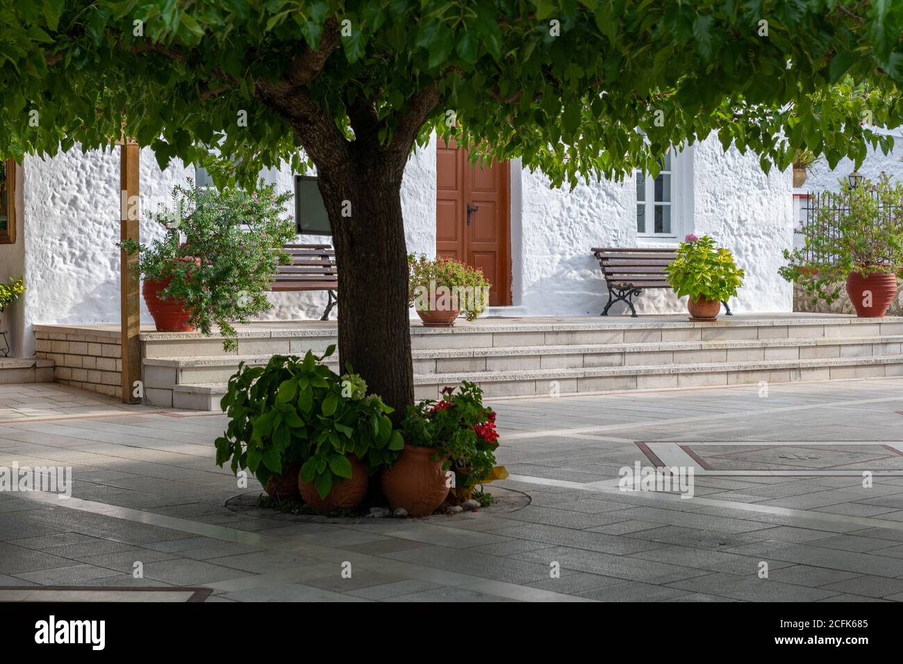 The beautiful grounds and buildings of Faneromeni Monastery, a major ...