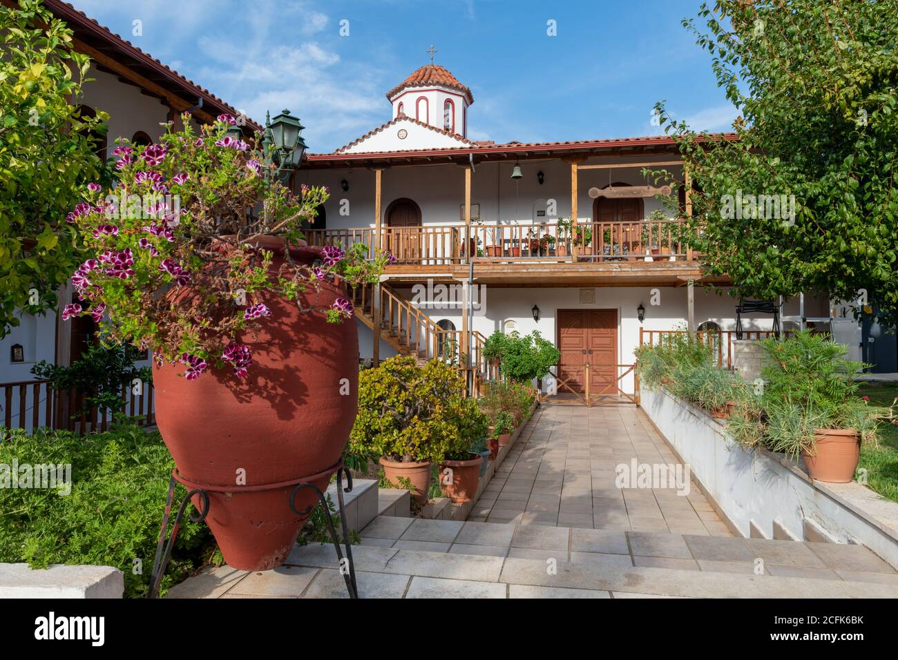 The beautiful grounds and buildings of Faneromeni Monastery, a major ...