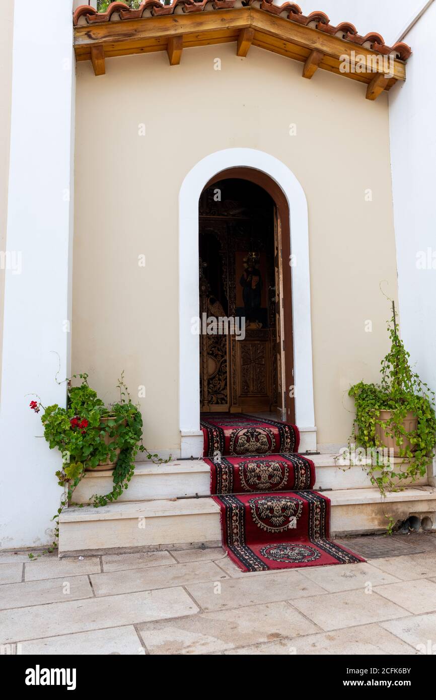 The beautiful grounds and buildings of Faneromeni Monastery, a major ...