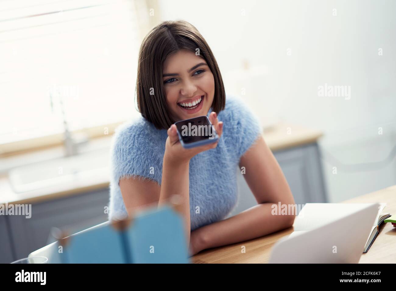Teenage girl having online classes at home Stock Photo - Alamy