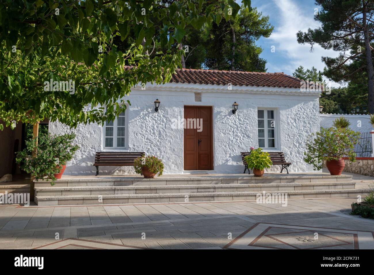 The beautiful grounds and buildings of Faneromeni Monastery, a major ...