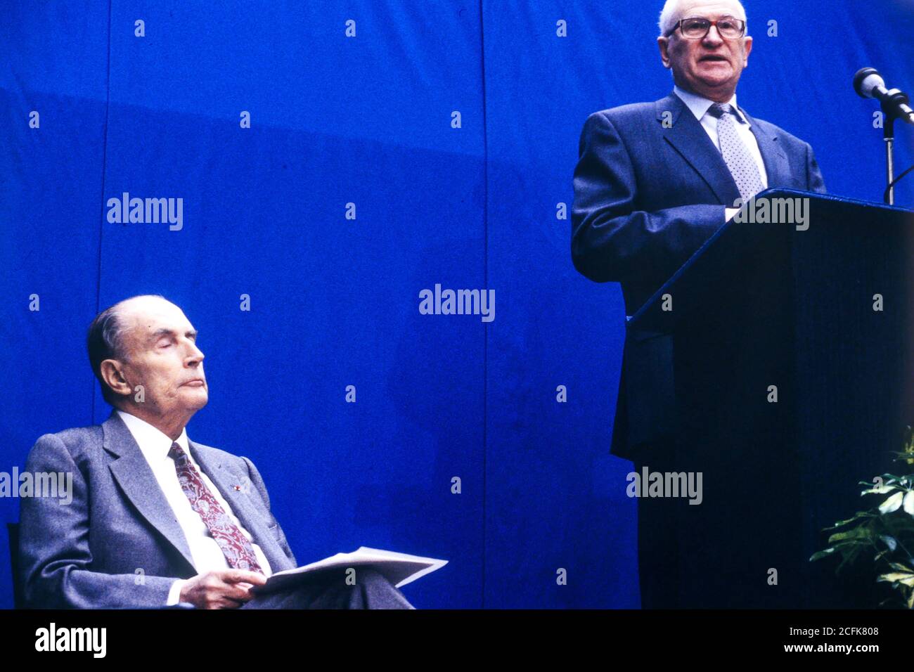 French President of the Republic, François Mitterand talks, in Meyzieu ...
