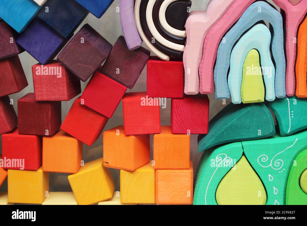 Nice arranged blocks. Wooden toys. Rainbow colors combined with pastels ...