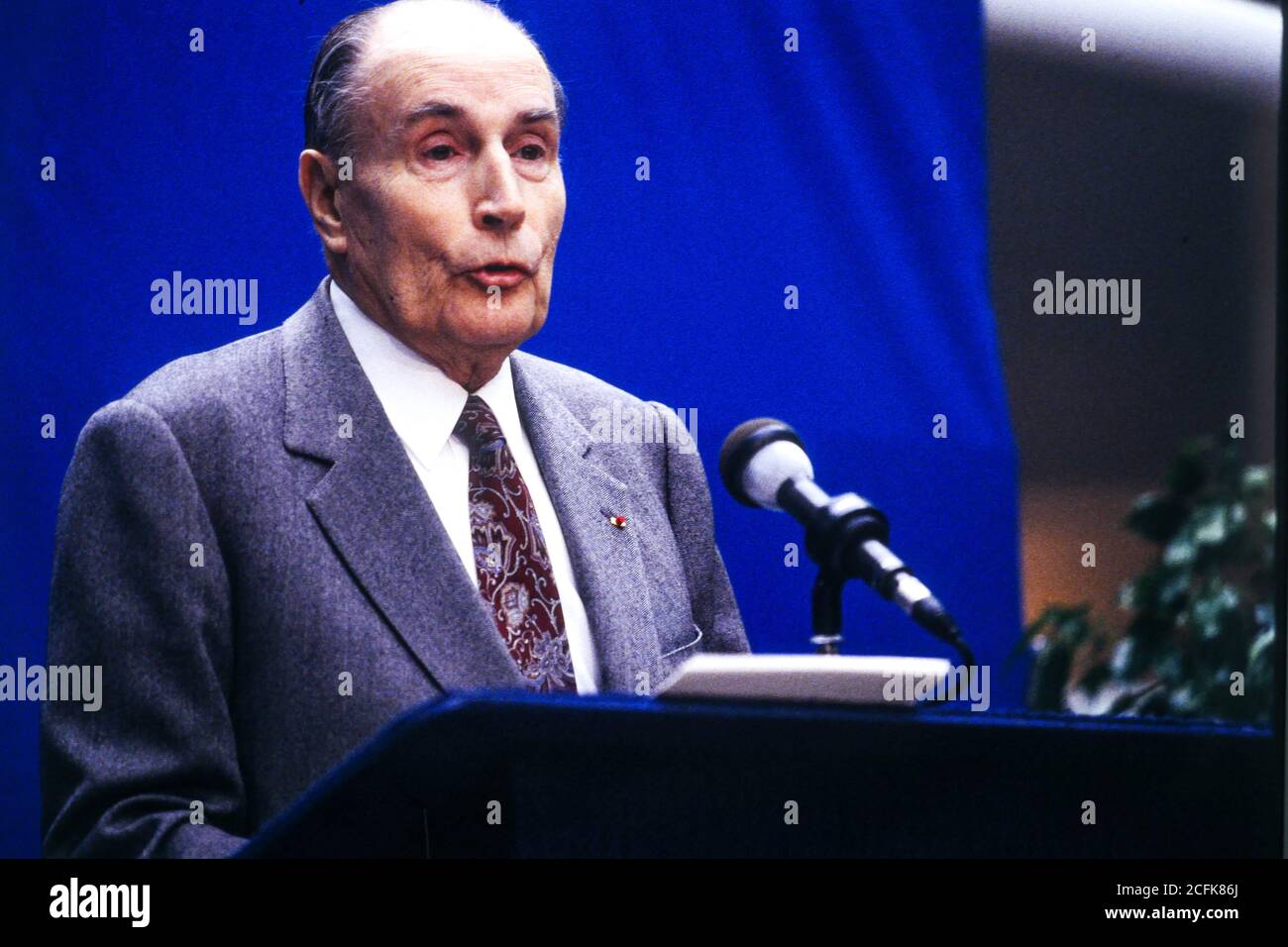 French President of the Republic, François Mitterand talks, in Meyzieu ...