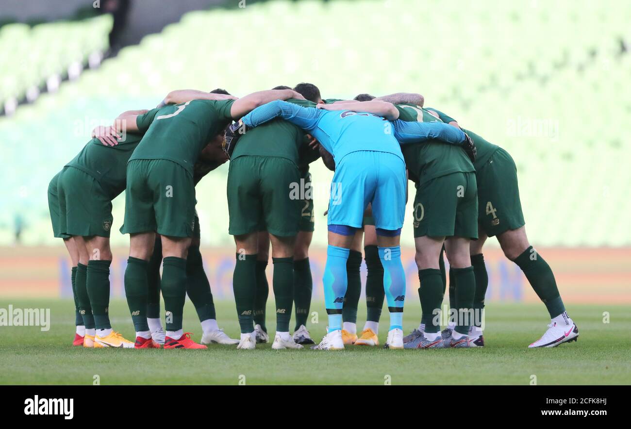 Republic of Ireland team huddles before the UEFA Nations League Group 4 ...
