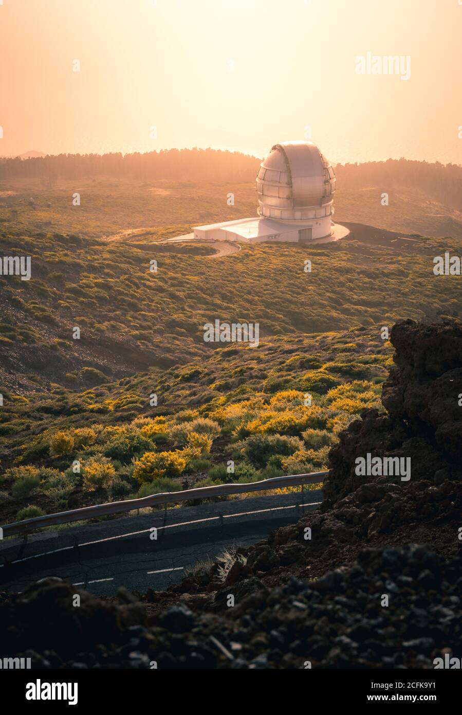 High angle of breathtaking landscape with observatory located on hill ...