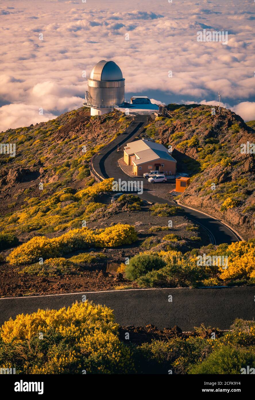 High angle of breathtaking landscape with observatory located on hill ...