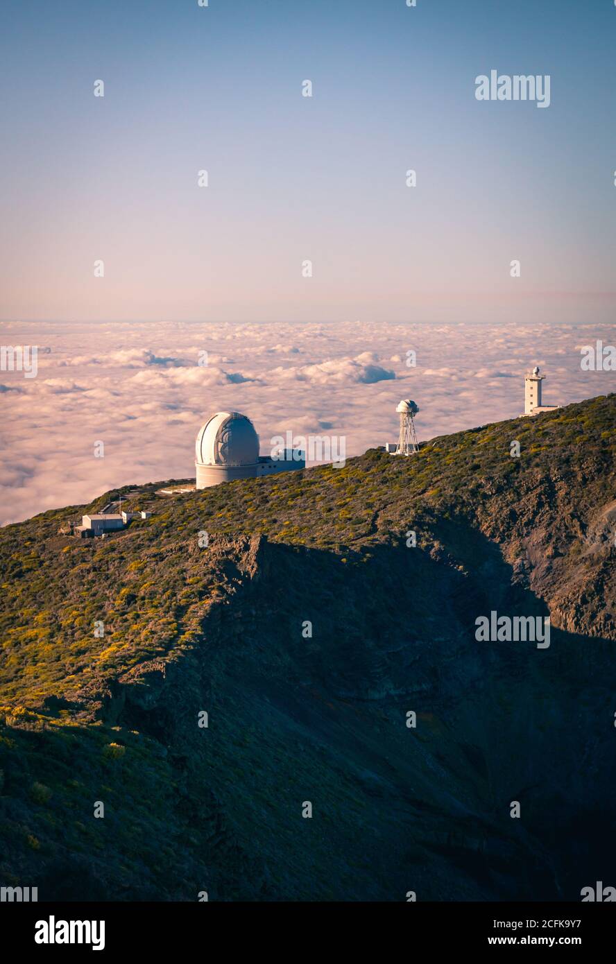 High angle of breathtaking landscape with observatory located on hill ...