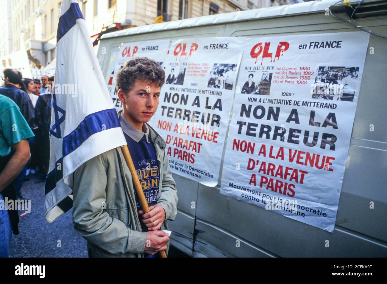 Jewish community protest Yasser Arafat official travel in France, Lyon ...