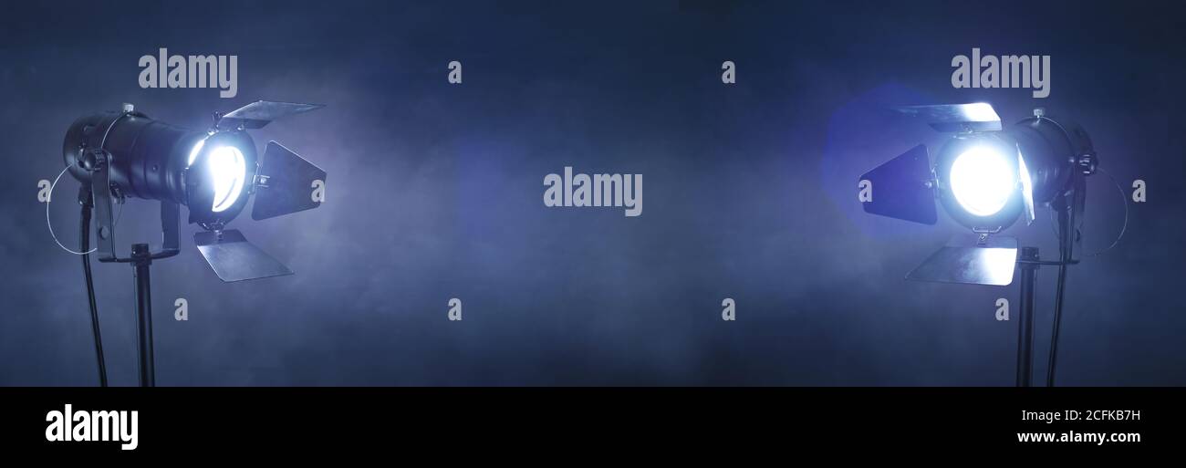 A panoramic live show event grunge background, with studio spotlights ...