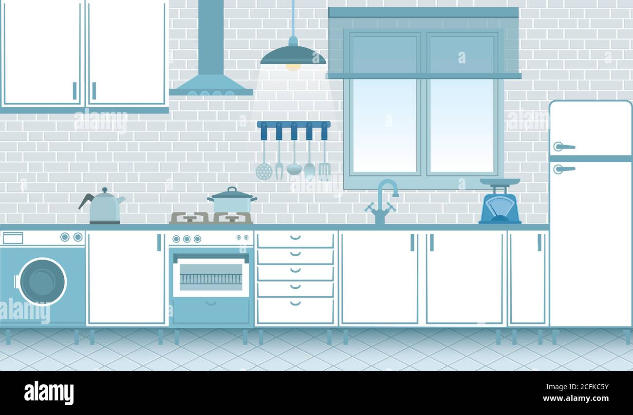 Interior view white kitchen Stock Vector Images - Alamy