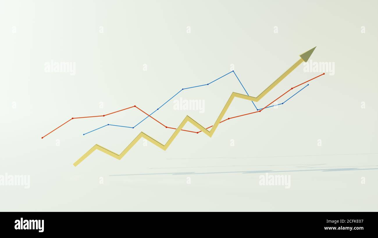 3d render of financial data rising graph growing, chart business growth ...