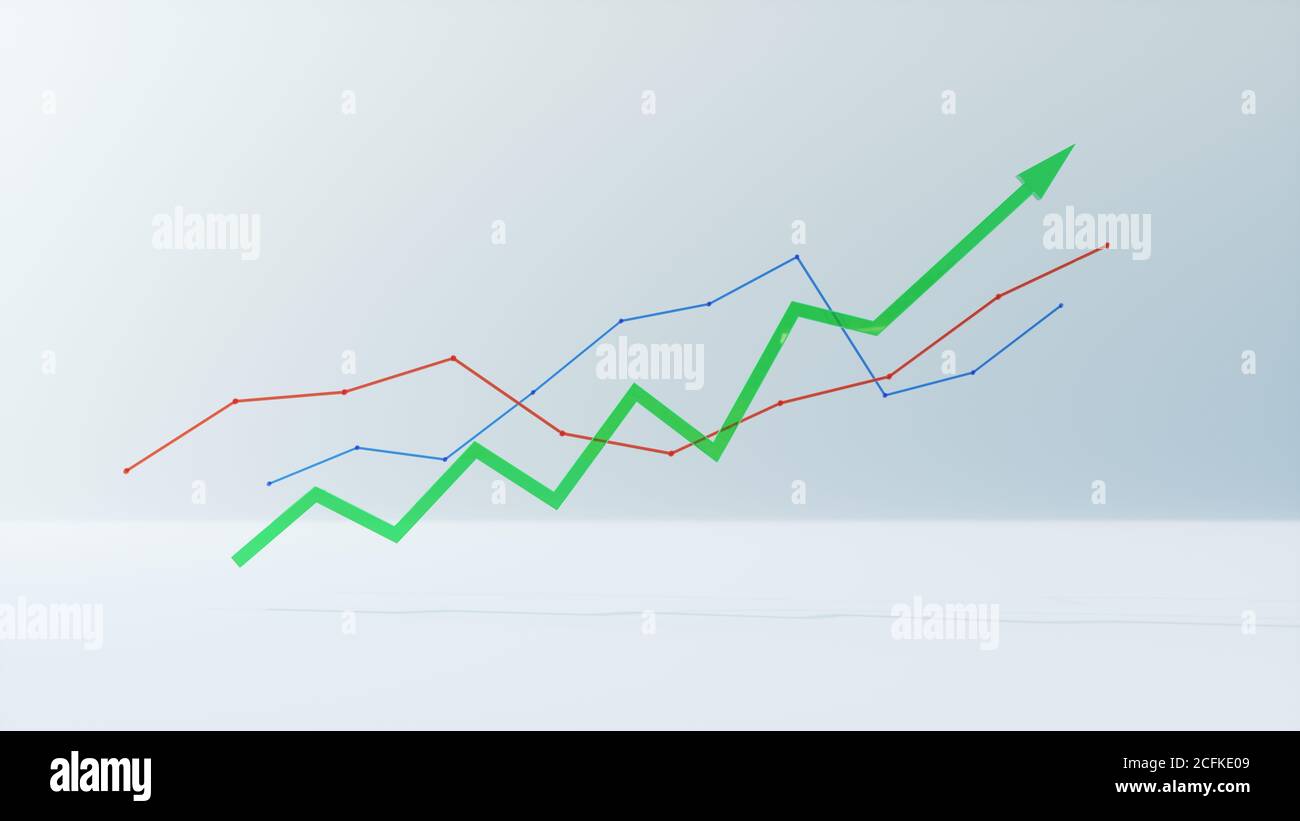 3d render of financial data rising graph growing, chart business growth ...