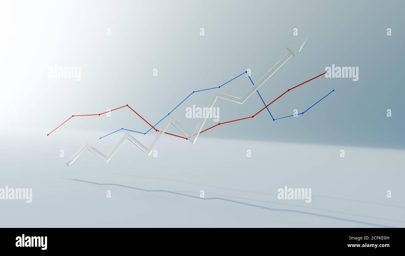 3d render of financial data rising graph growing, chart business growth ...