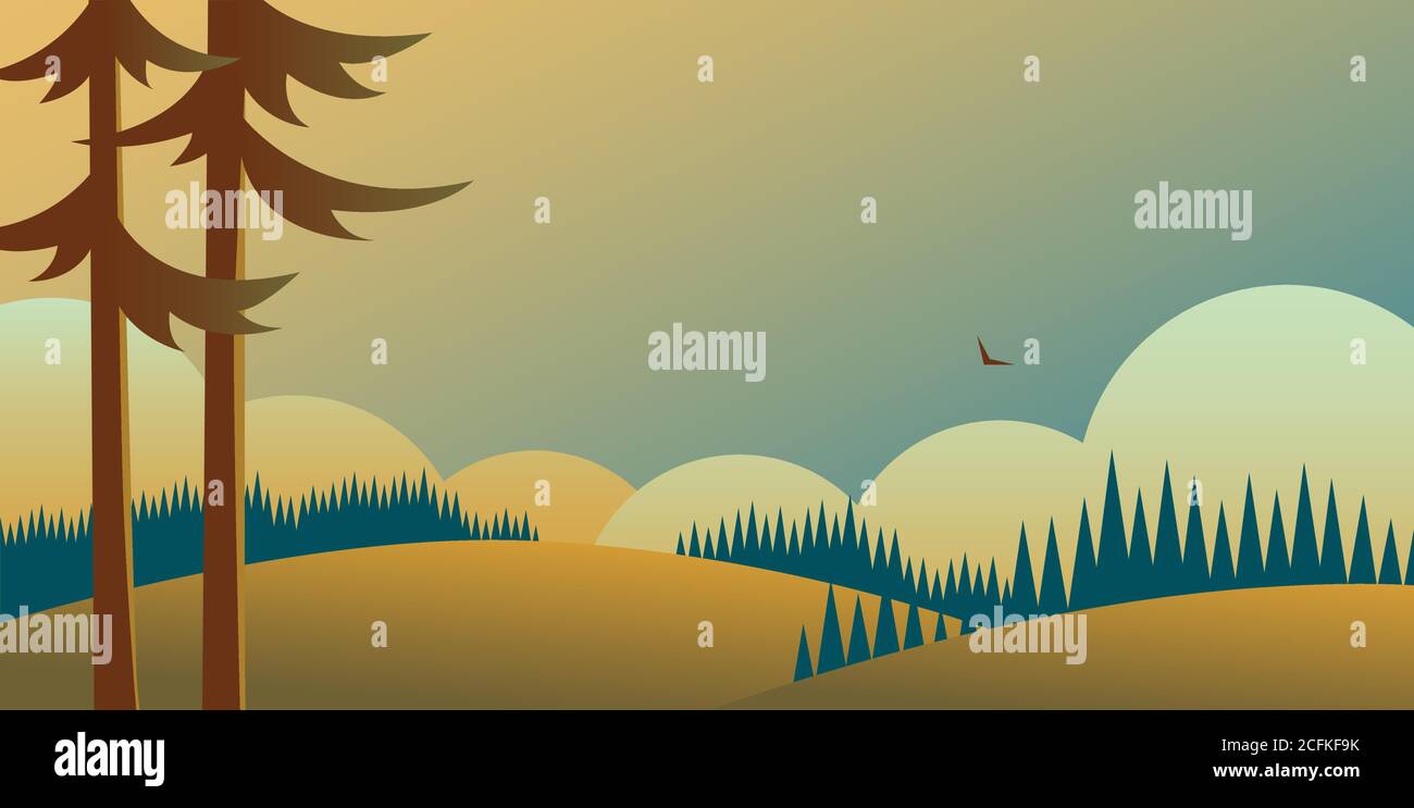 Landscape with pine trees, forests and fields Stock Vector Image & Art ...