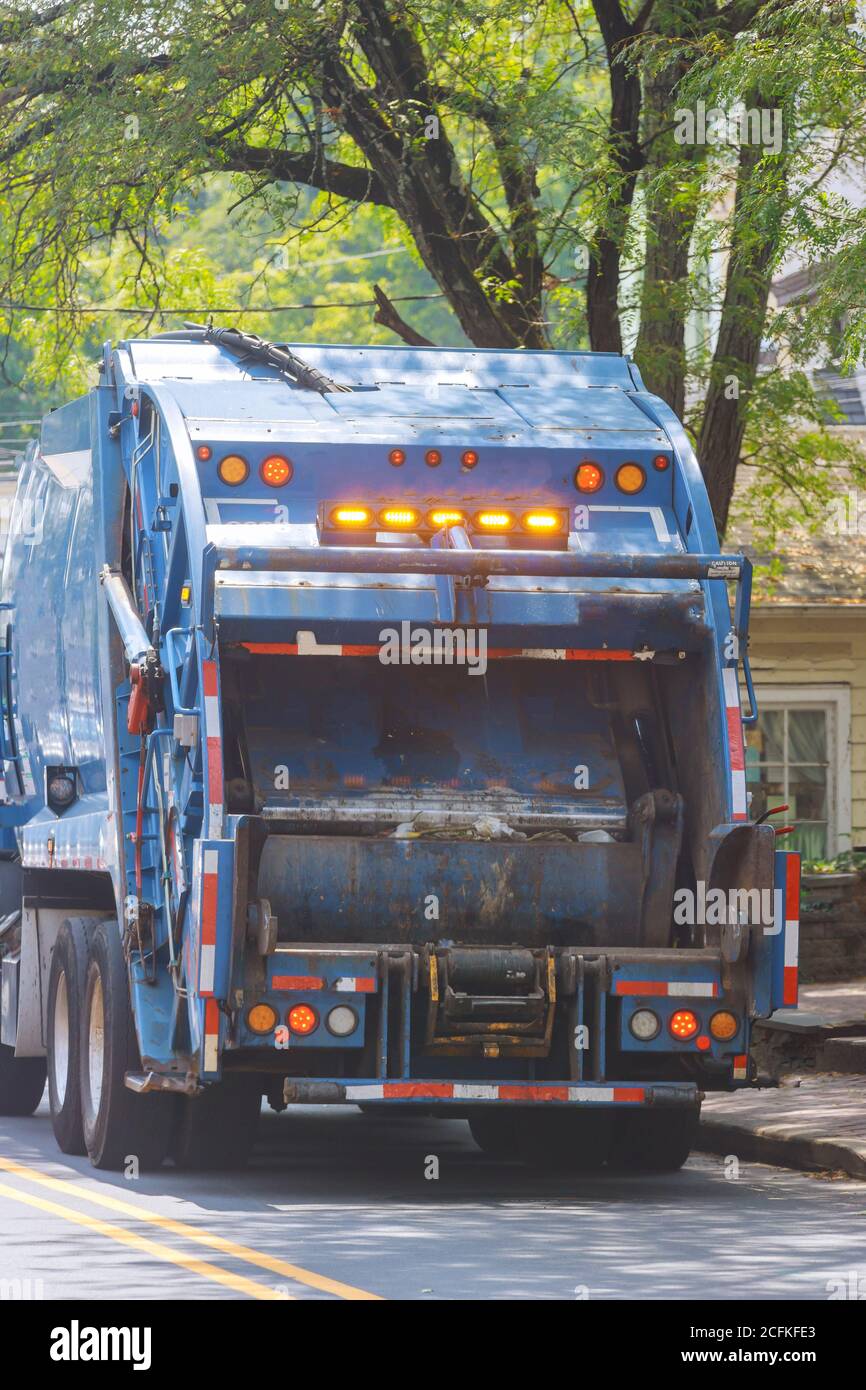 Modern new garbage trucks in the city of municipal garbage removal ...