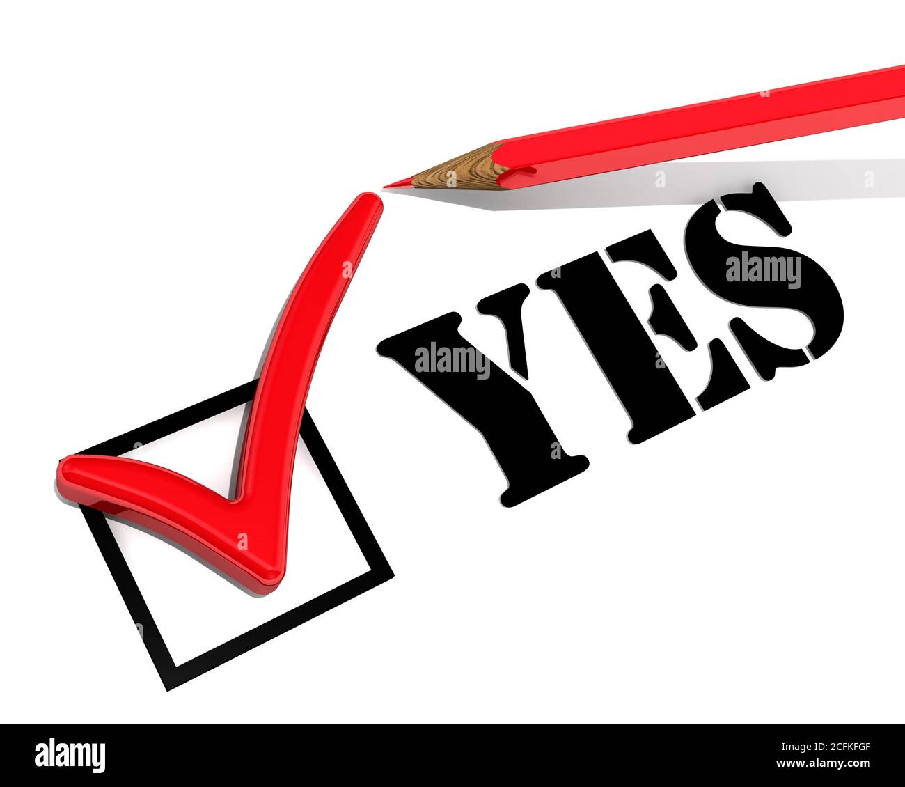 Yes. Positive choice. The red mark on the YES. 3D illustration Stock ...