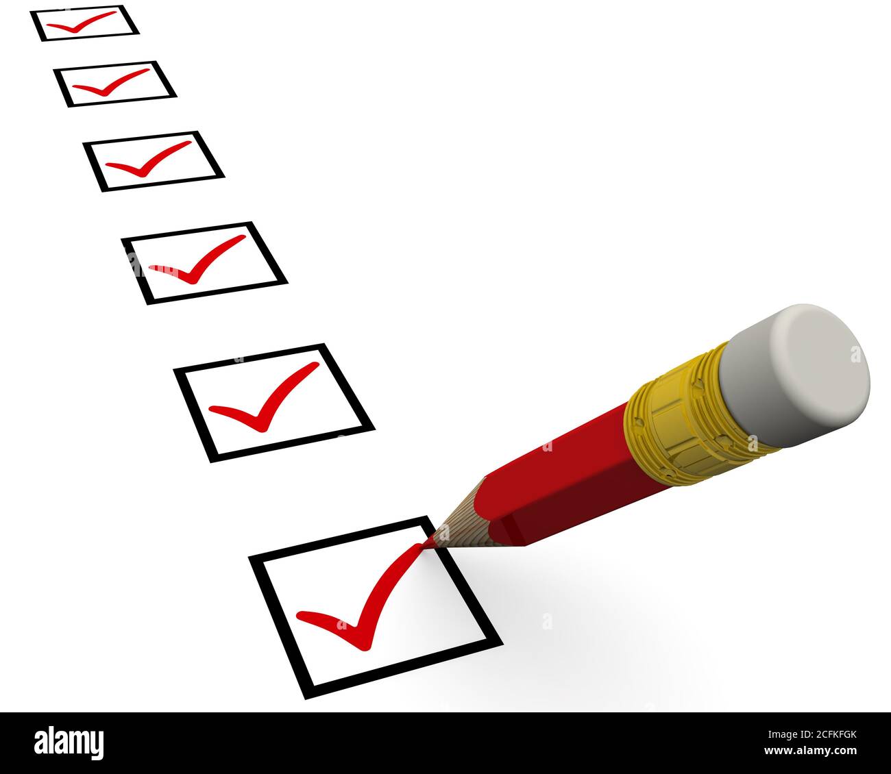 A lot of red check mark symbols in checkboxes and a detailed pencil ...