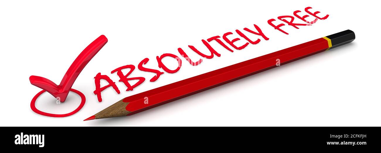 Absolutely free. The check mark. Red mark and the inscription ...