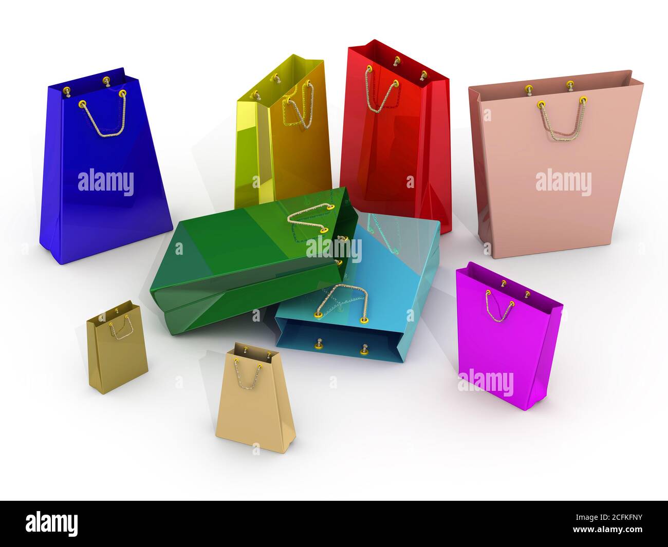Colorful shopping bags. Group of colorful shopping bags on white ...