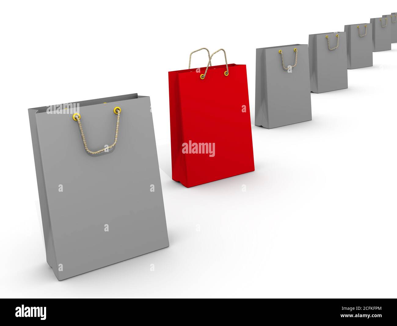 Group of shopping bags. Group of grey shopping bags and one red in a ...