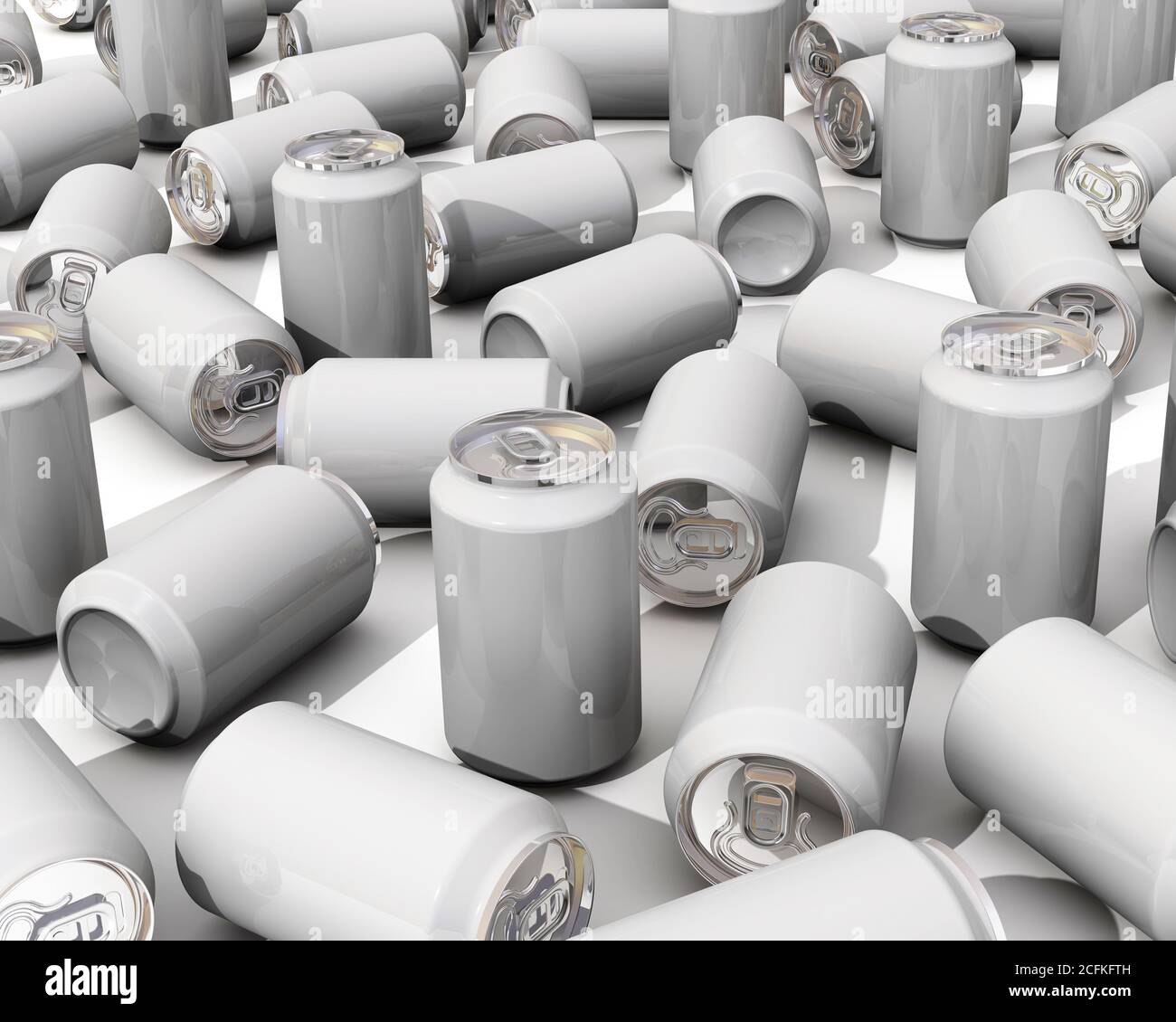 Aluminum cans. A lot of aluminum beverage cans stands on a white ...