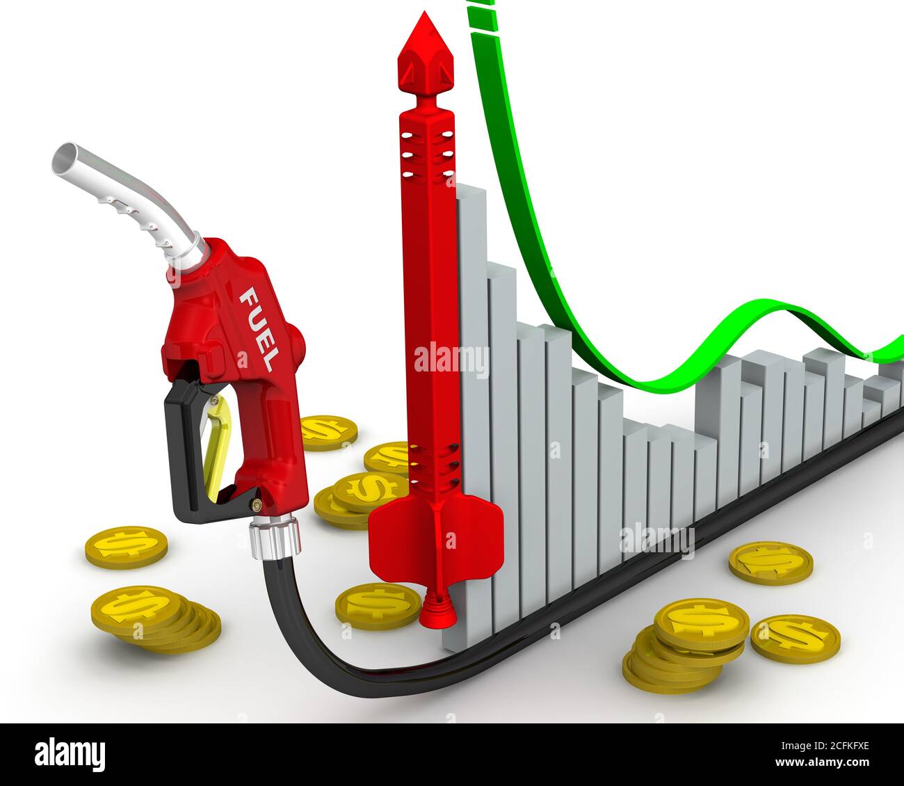 Changes in fuel prices. Graph of rapid growth with fuel nozzle ...