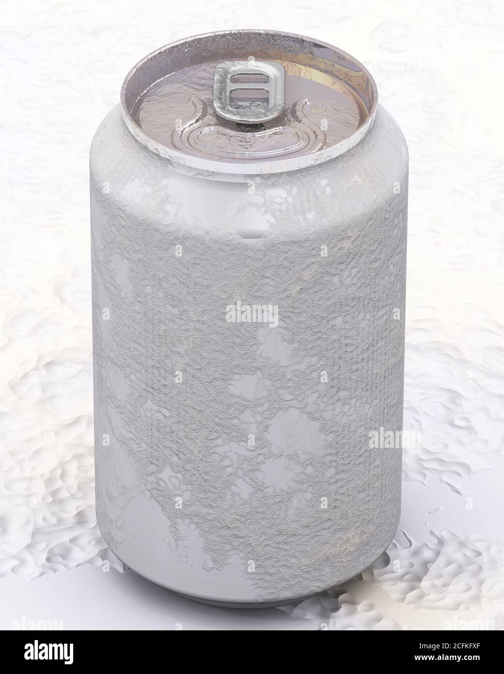 One frozen aluminum can stands on a frozen surface. Isolated. 3D ...