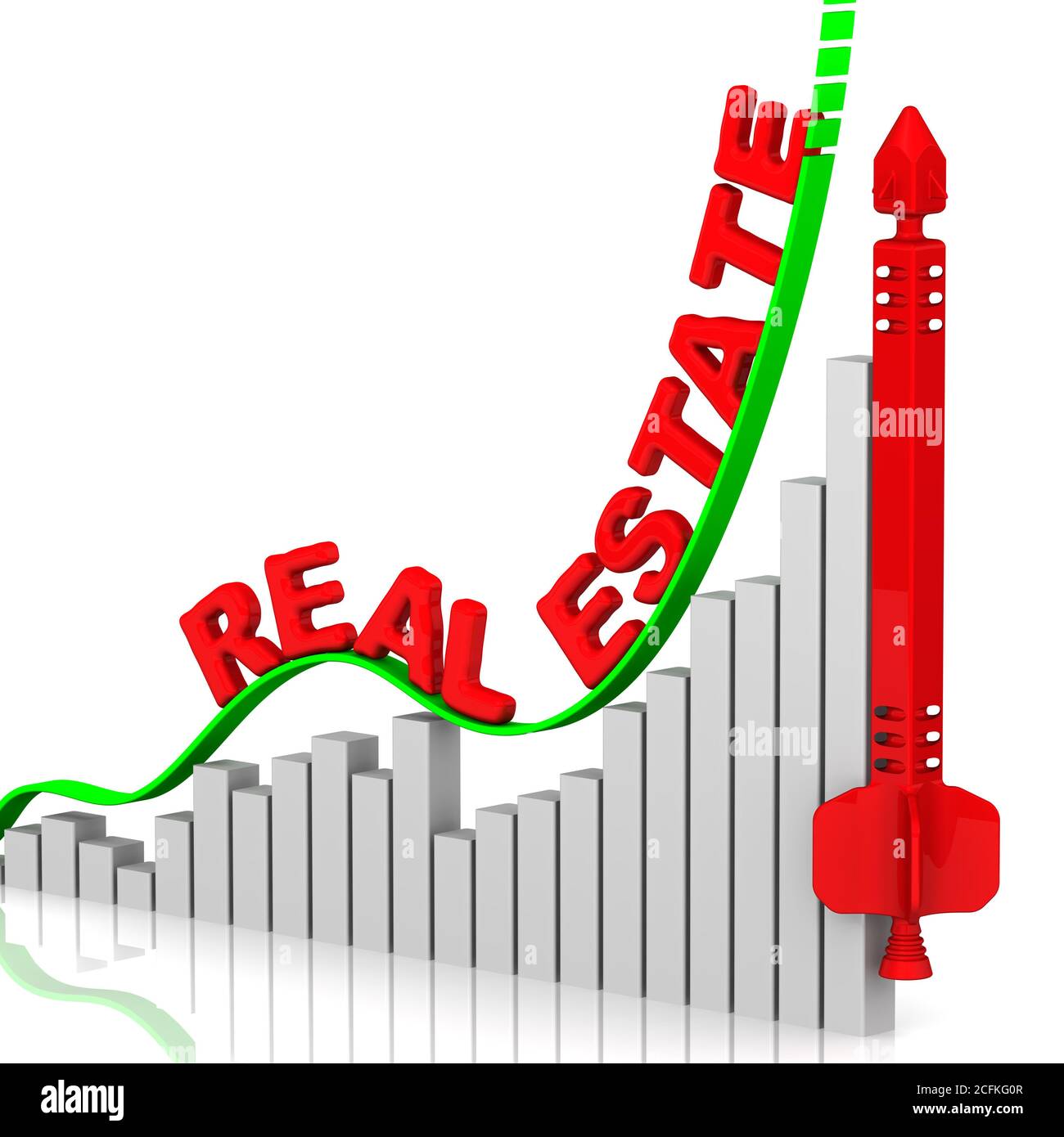 Rising real estate prices. Graph of rapid growth with red text REAL ...
