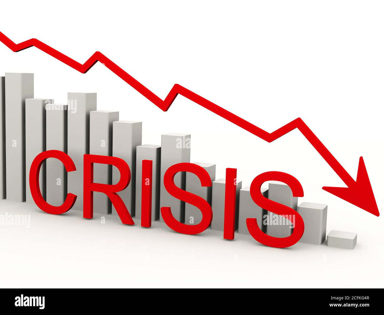 The crisis. Chart of falling with red arrow and word CRISIS. Financial ...
