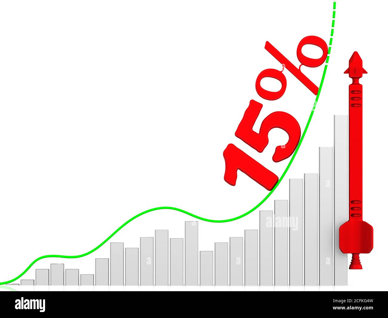 Graph of rapid growth with red inscription 15% and conceptual red ...